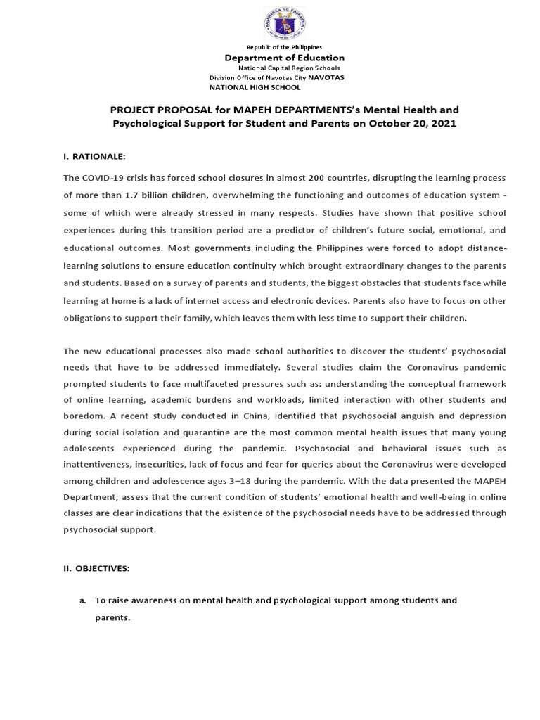 Proposal For Menta Health 2021 MAPEH | PDF | Mental Health | Teachers