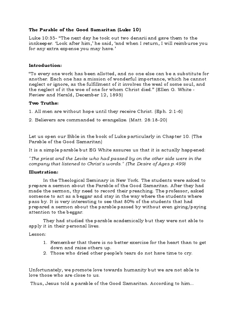 Lessons from the Good Samaritan | PDF | Jesus | Christian Belief And ...