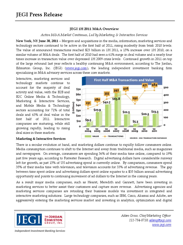 Jegi 1h 2011 M&a Overview | PDF | Mergers And Acquisitions | Advertising