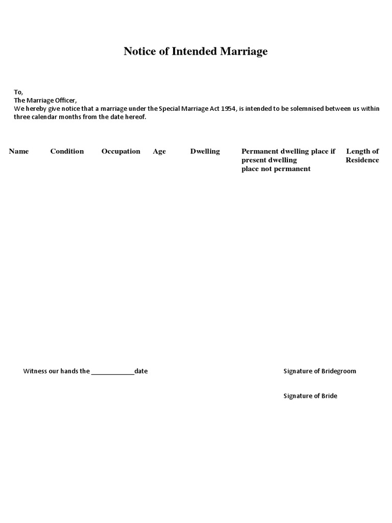 Notice of Intended Marriage | PDF