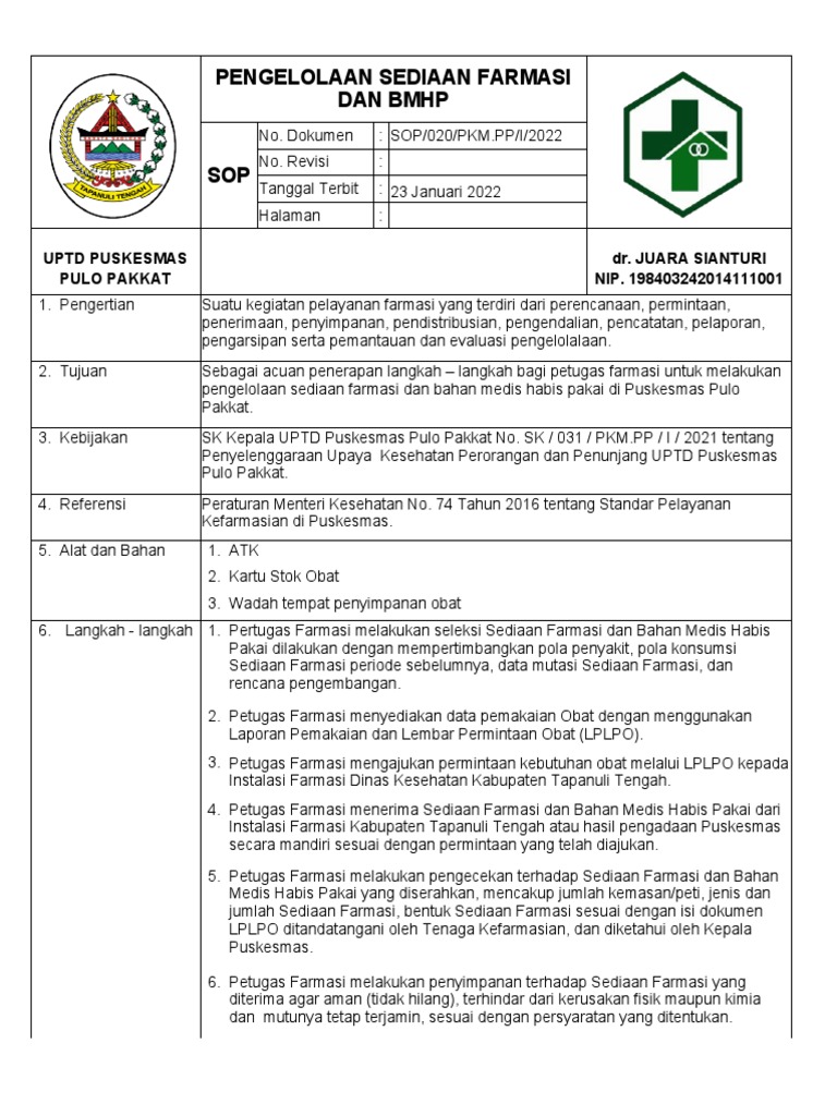 3.10.1 EP 2 SOP Pengelolaan Sediaan Farmasi Dan BMHP | PDF