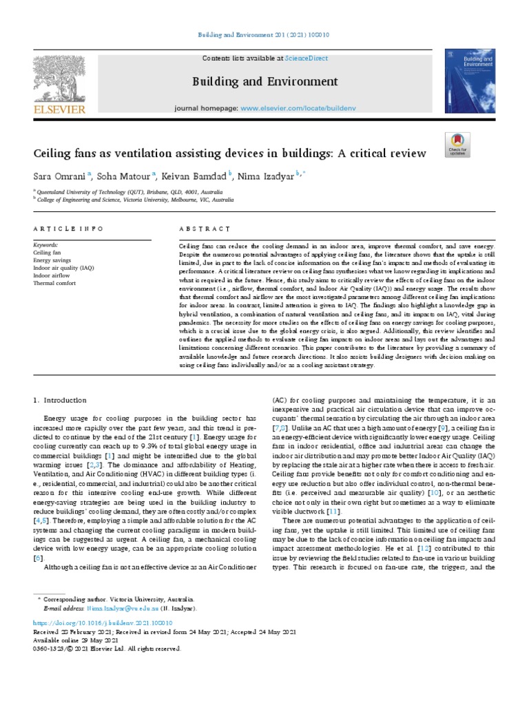 Ceiling Fans As Ventilation Assisting Devices in Buildings A Critical ...