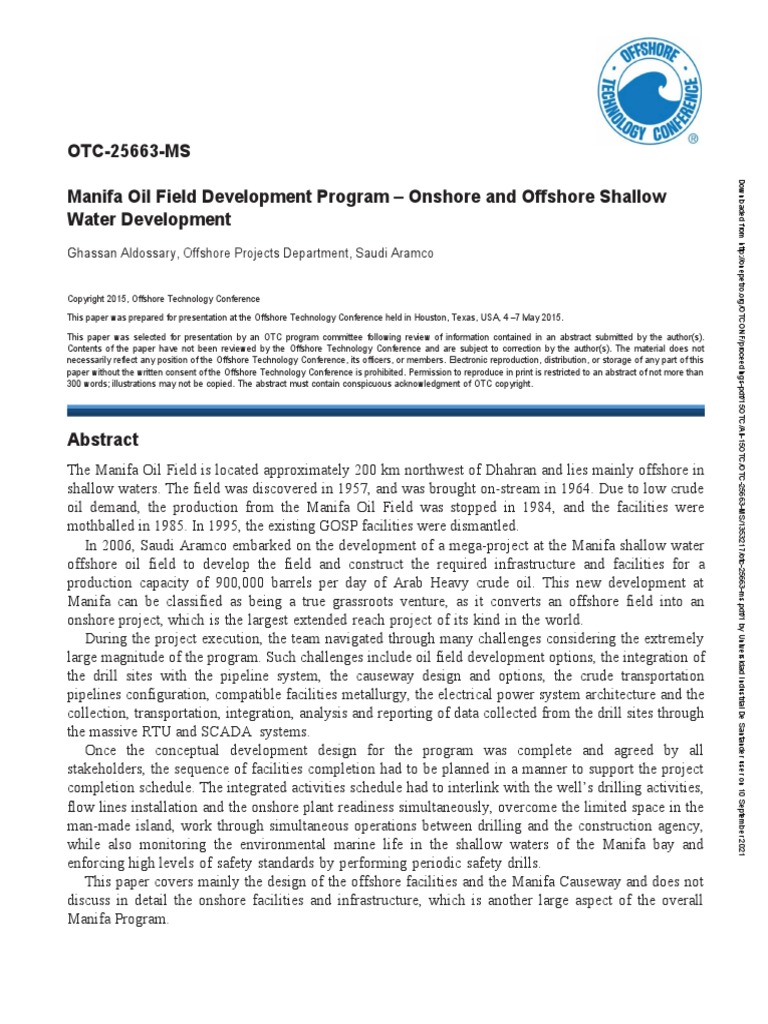 Manifa Oil Field Development Program - Onshore and Offshore Shallow ...