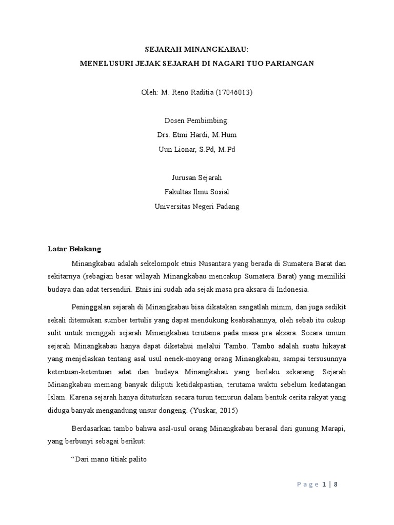 Laporan KKL Sej Minangkabau Jurusan Sejarah Universitas Negeri Padang ...