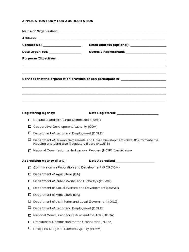 Accreditation Application Form Guidelines Pdf Welfare Employment