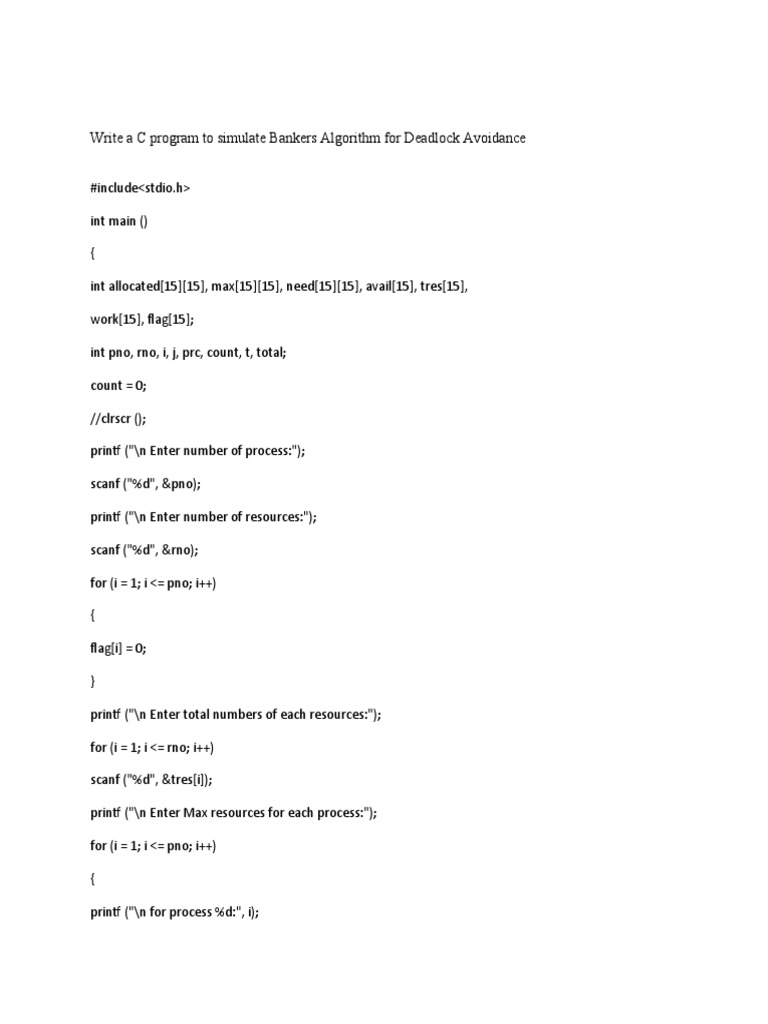 Bankers Algorithm For Deadlock Avoidance | PDF | Computers | Technology & Engineering
