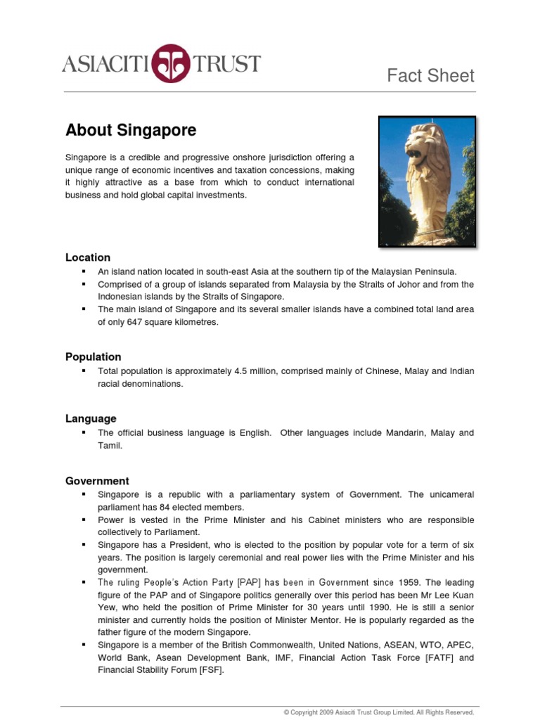 Asiaciti Trust Fact Sheet - About Singapore | PDF | Singapore | World ...
