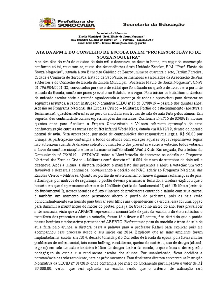 Ata - Apm 10.10.19 | PDF | Escolas