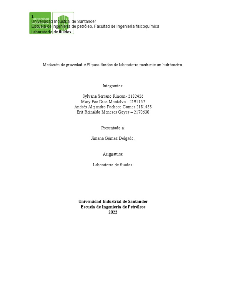 Informe de Grados API, Laboratorio de Fluidos #1 | PDF | Petróleo ...