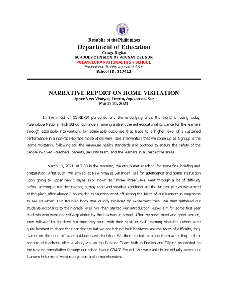 Home Visitation Report: Pulang Lupa | PDF | Teachers | Learning