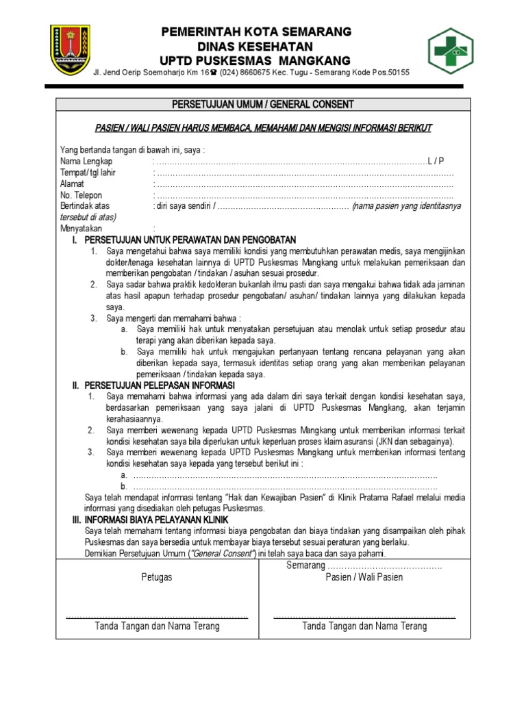 General Consent Puskesmas Mangkang | PDF