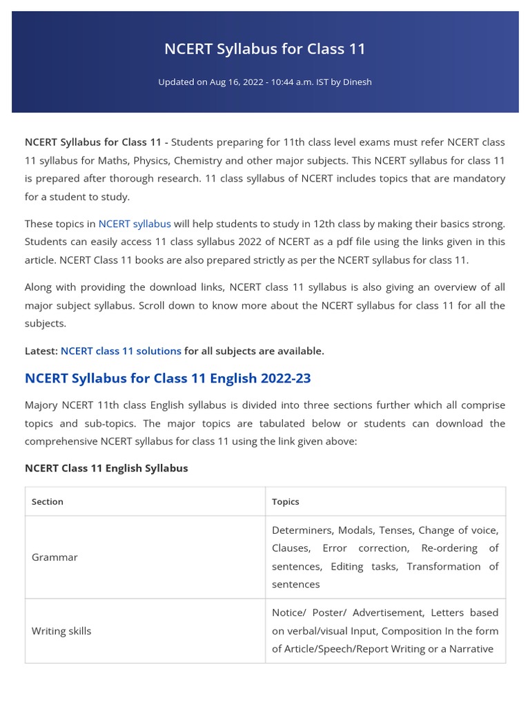 NCERT Class 11 Syllabus Overview | PDF | Force | Momentum