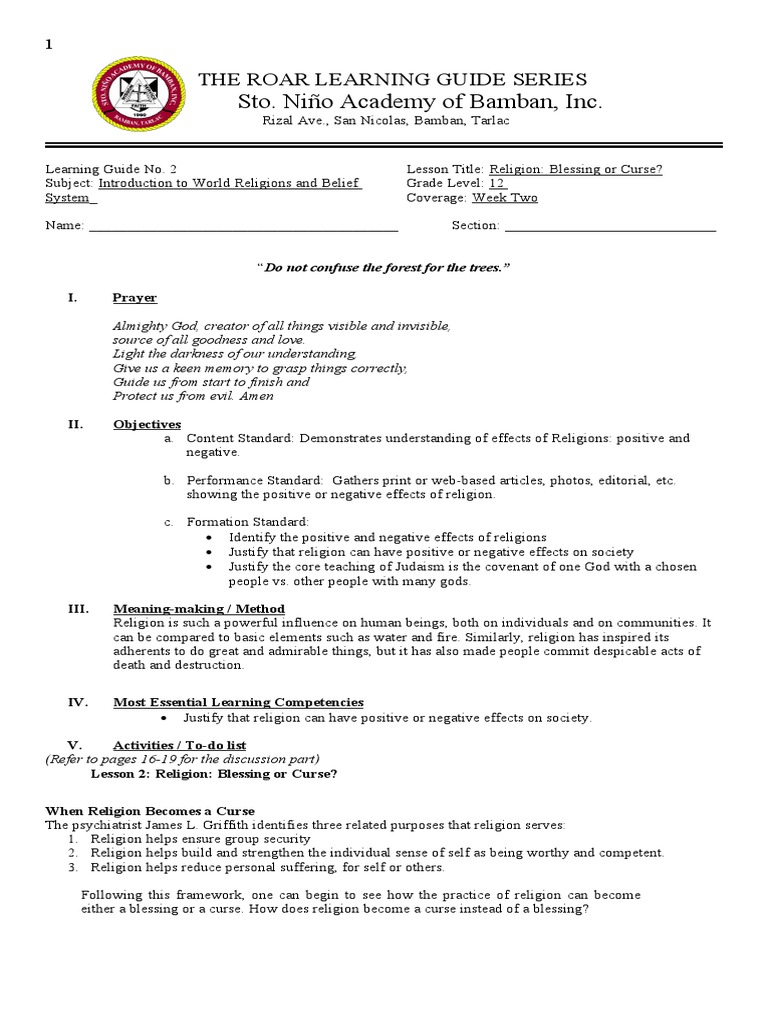 IWRBS - Module 2 Religion - Blessing or Curse SY. 2021-2022 | PDF ...