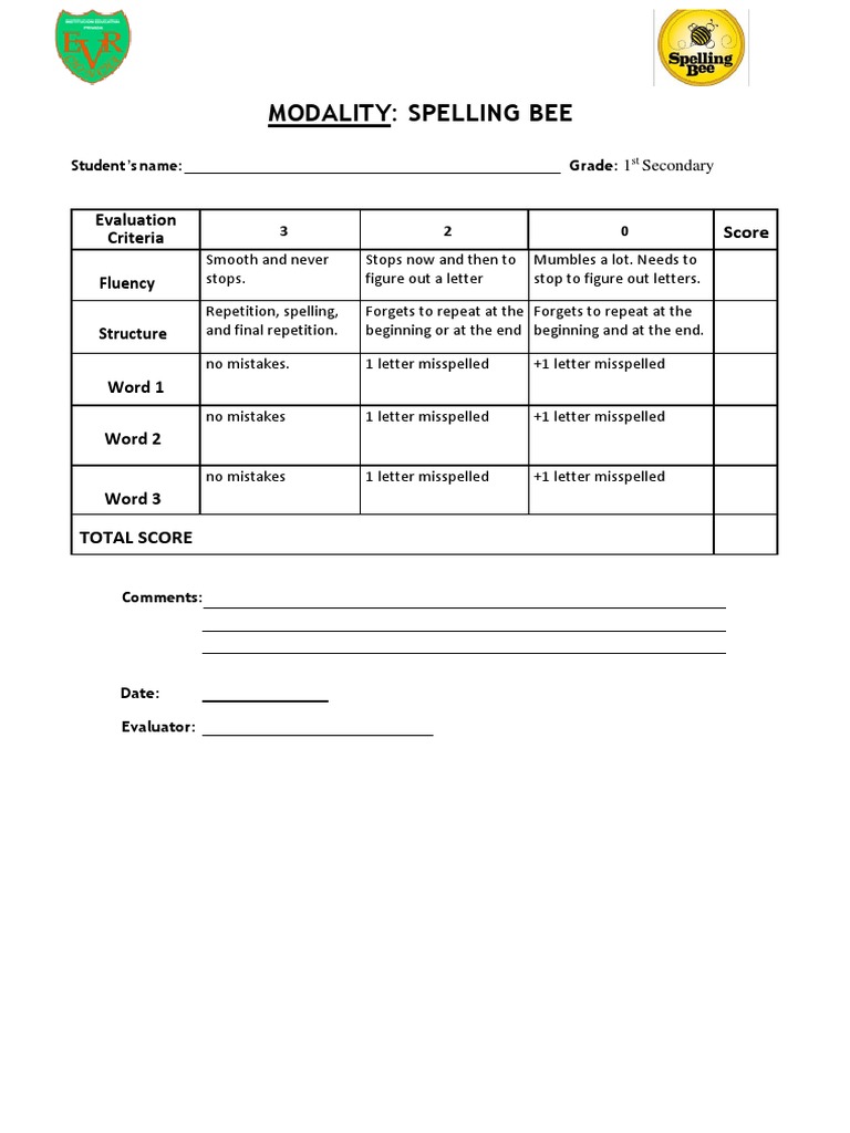 Spelling Bee Rubrics | PDF