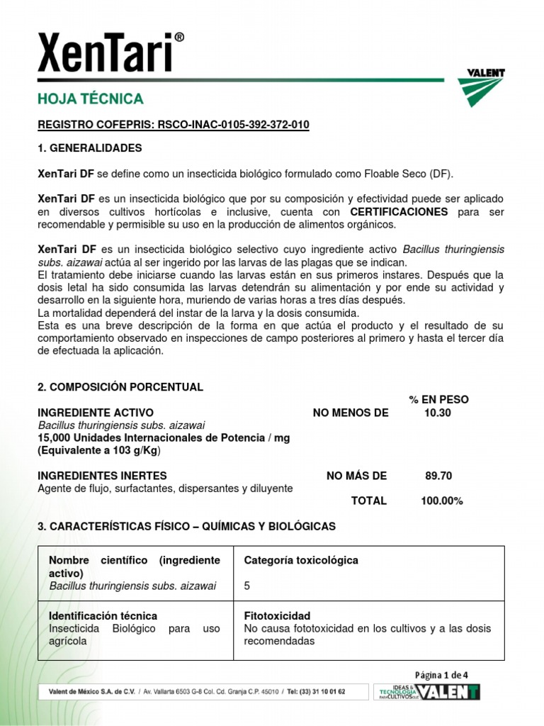 TDS XenTari | PDF | Agua | Biología