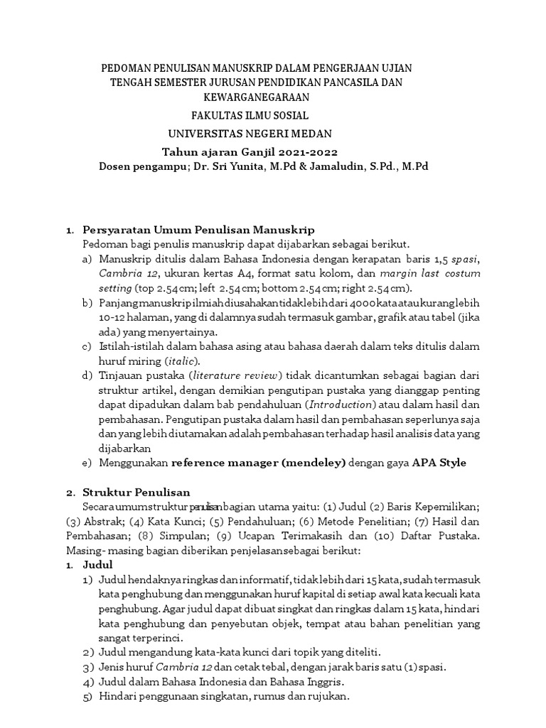 Pedoman Penulisan Manuskrip UTS PPKn | PDF | Seni & Disiplin Bahasa