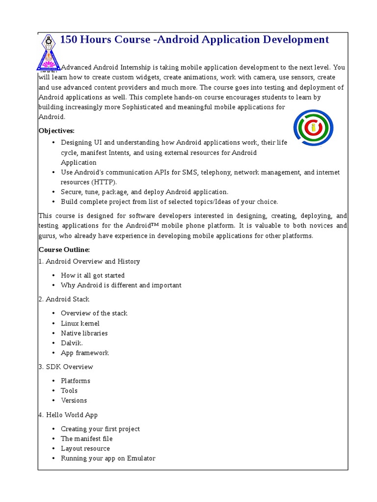 Android Course Pdf Android Operating System Application Software