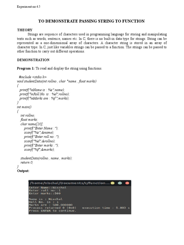 Labreport On Passing String To Function. | PDF | Language Arts & Discipline | Computers