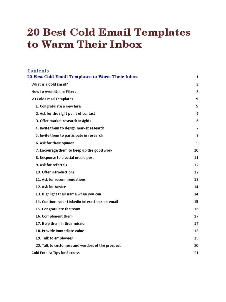 20 Best Cold Email Templates To Warm Their Inbox | PDF | Email Spam ...