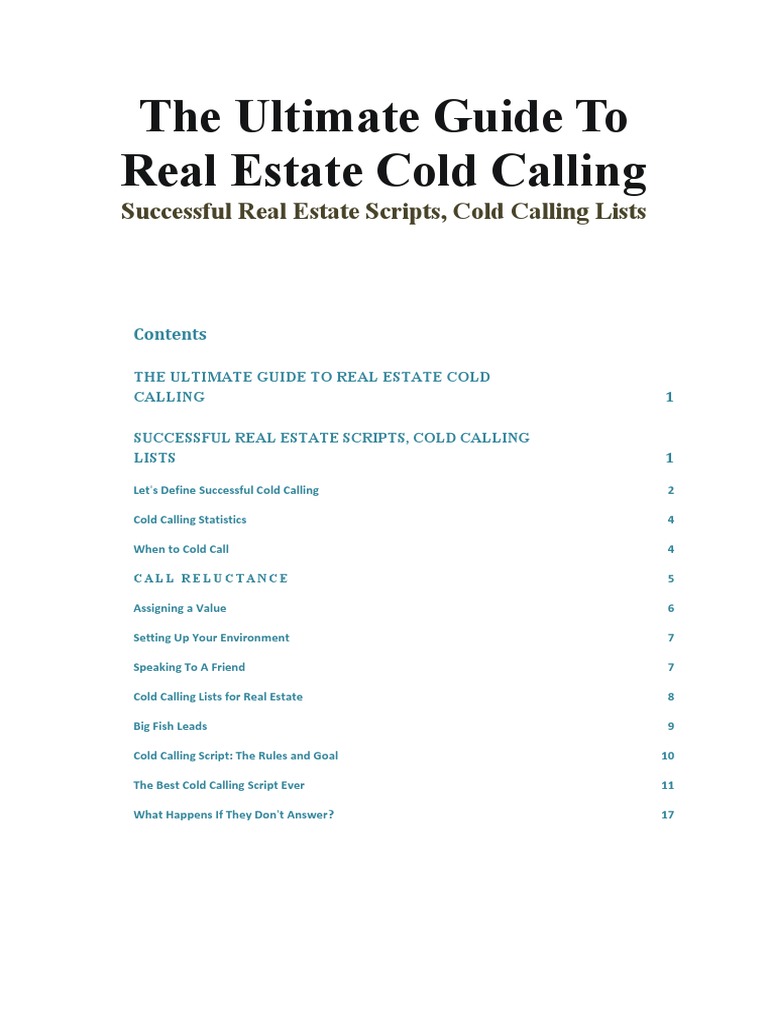 The Ultimate Guide To Real Estate Cold Calling Pdf Sales Voicemail