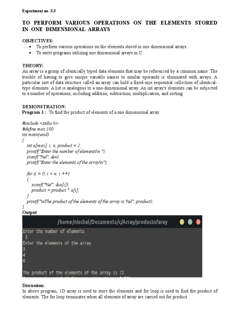 To Perform Various Operations On The Elements Stored In One Dimensional Arrays In C Language