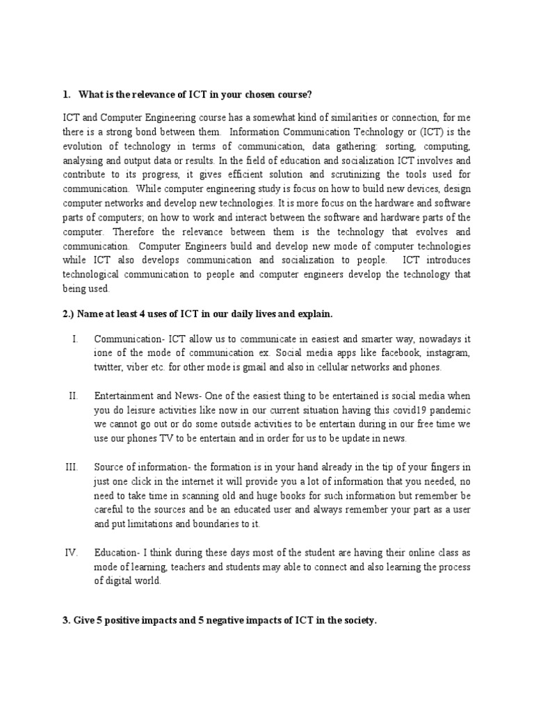 What Is The Relevance of ICT in Your Chosen Course | PDF | Educational ...
