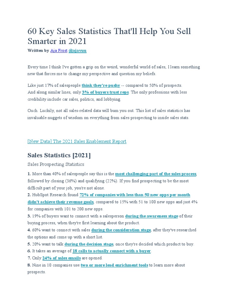 60 Key Sales Statistics That | PDF | Sales | Business