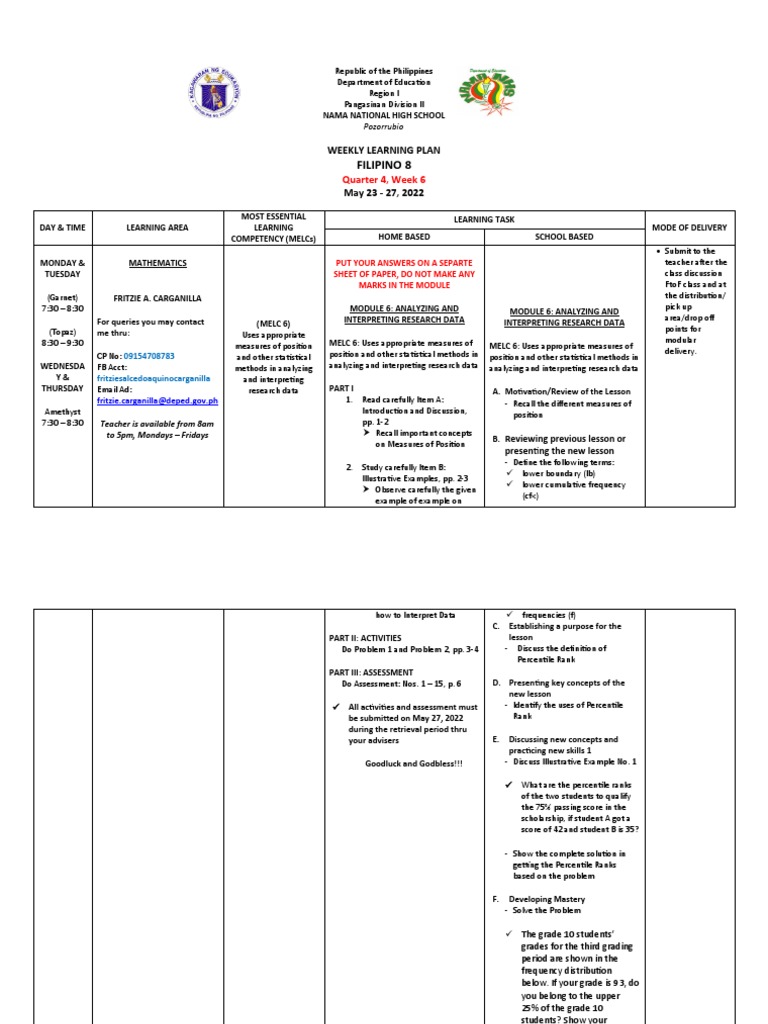 Weekly Learning Plan for Analyzing and Interpreting Research Data Using ...