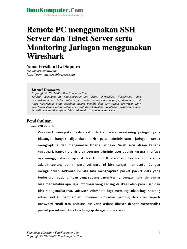 Remote PC Menggunakan SSH Server Dan Telnet Server Serta Monitoring Jaringan Menggunakan ...