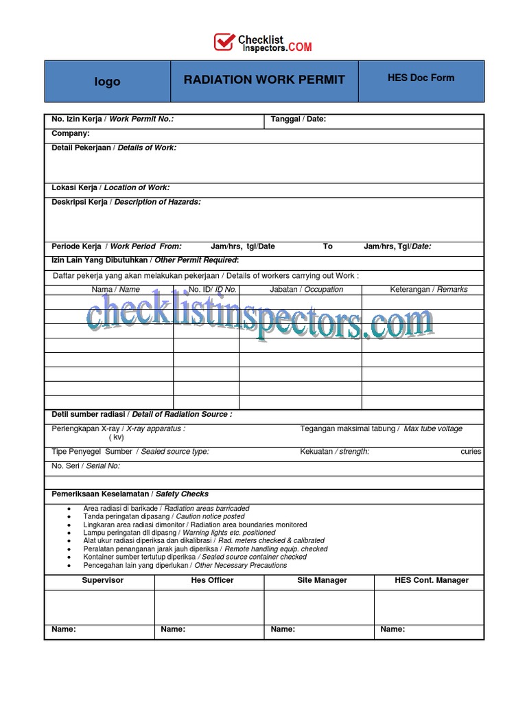Form Radiation Work Permit Free Template | PDF