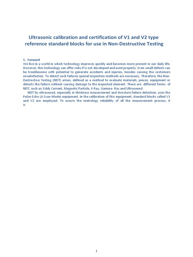 V1 V2 Cal Prc Pdf Nondestructive Testing Measurement