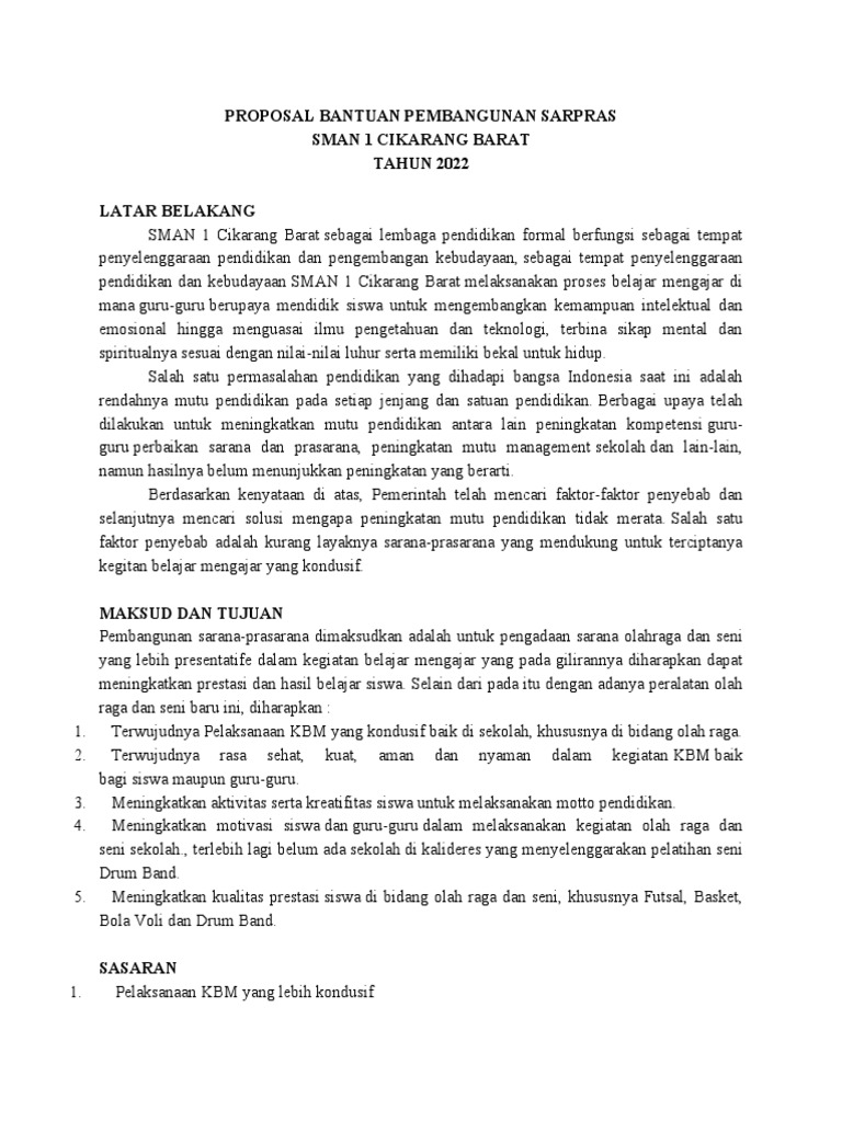 Proposal Bantuan Sarana Olahraga Dan Sen | PDF