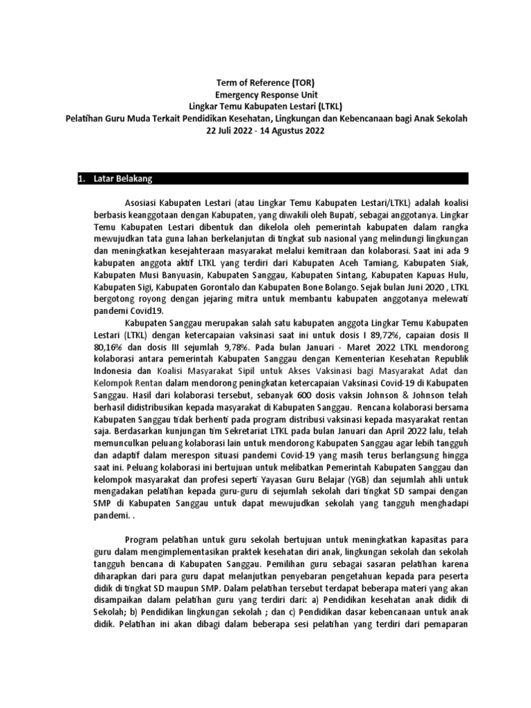 FINAL - TOR - Program Pelatihan Sanggau | PDF