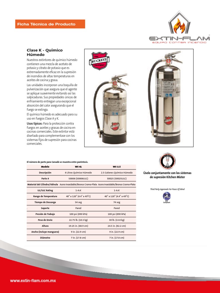 Ficha Técnica Extintor Clase K | PDF | Química | Materiales