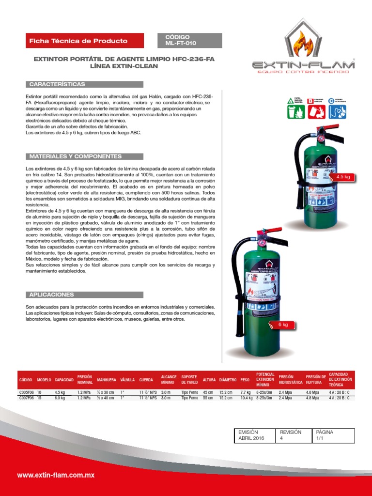 EXTINTOR PORTÁTIL DE AGENTE LIMPIO HFC-236-FA C005F06 | PDF | Aluminio | Acero