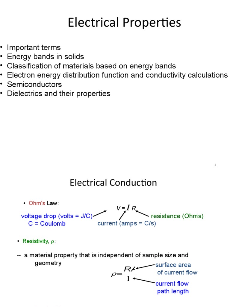 Mse Electrical Properties 1a | PDF | Electrical Resistivity And ...