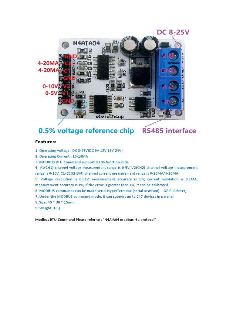 MODBUS RTU Protocol for 4-Channel Voltage/Current Module | PDF ...