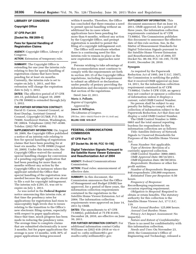 37 CFR 38306 | PDF | United States Copyright Office | Copyright