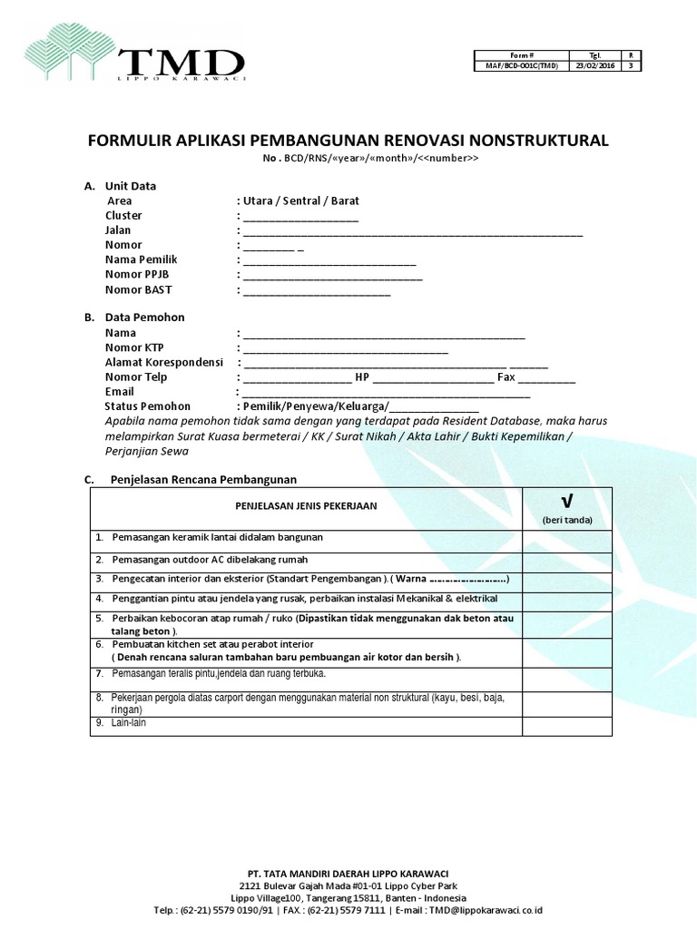 Form Izin Renovasi Non Struktural | PDF