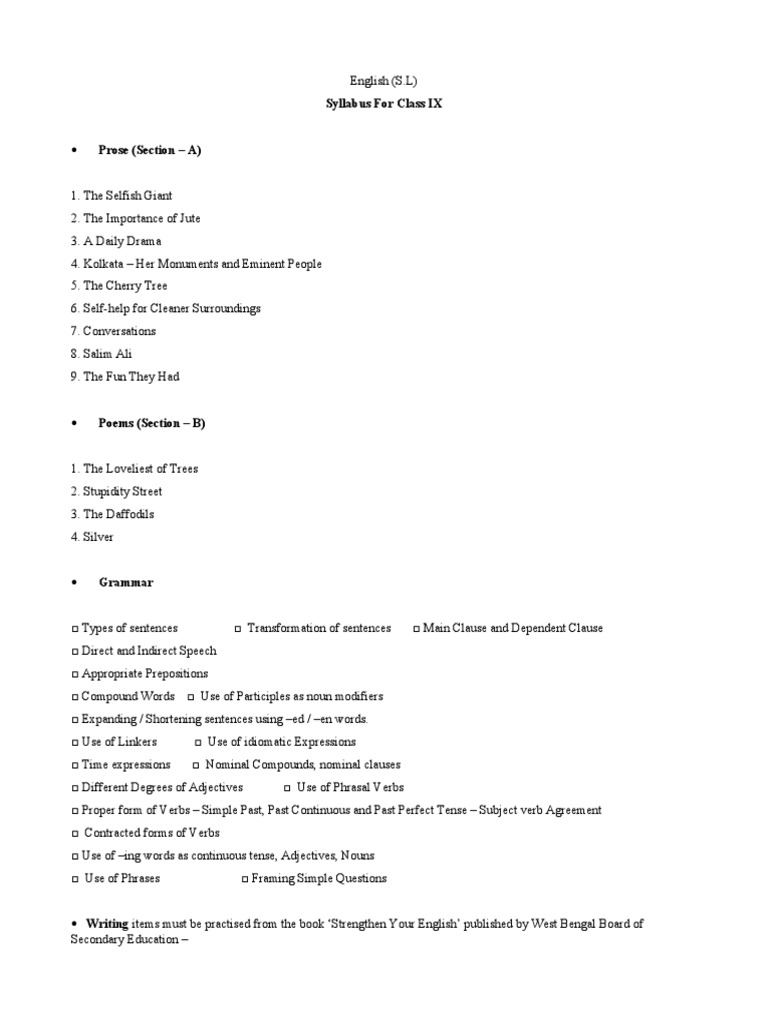 WBBSE Class IX English Syllabus | PDF | Verb | Mughal Empire