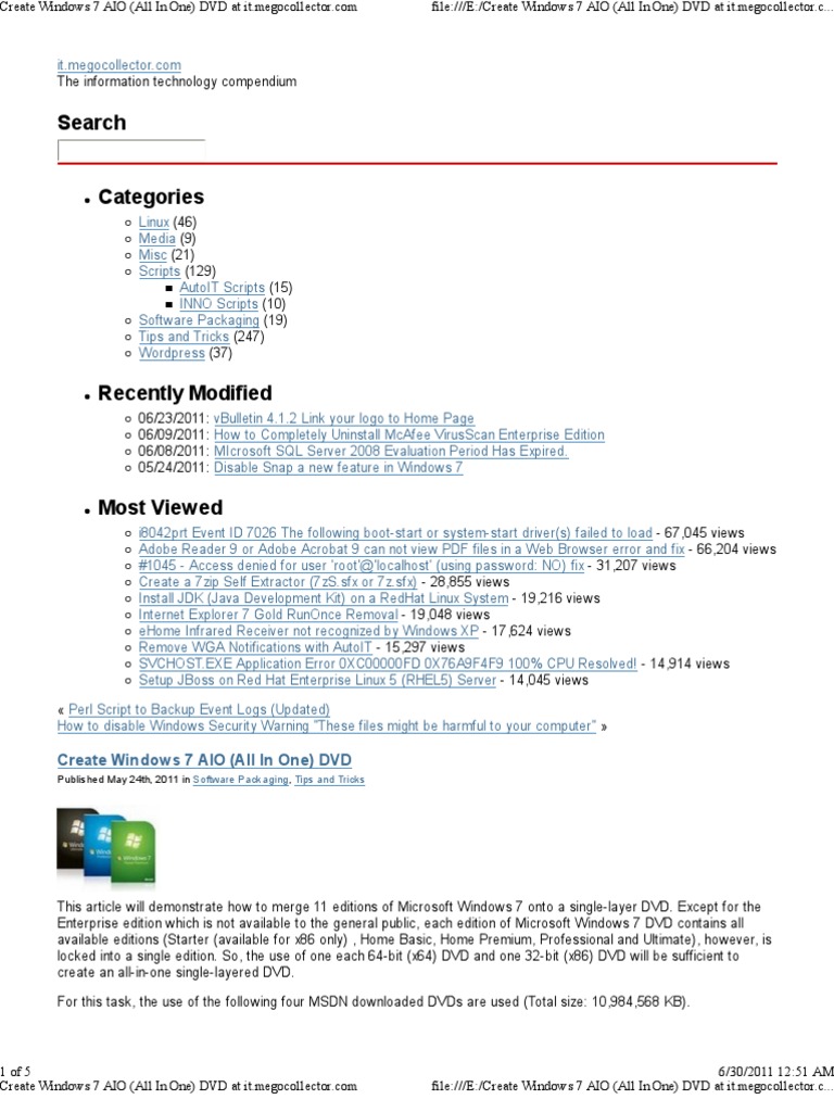 Create Windows 7 AIO (All in One) DVD at It - Megocollector | PDF ...