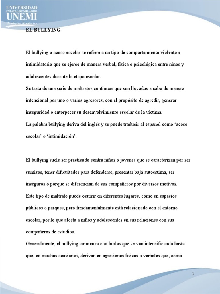Bullying: Acoso Escolar y Sus Efectos | PDF | Relaciones personales ...