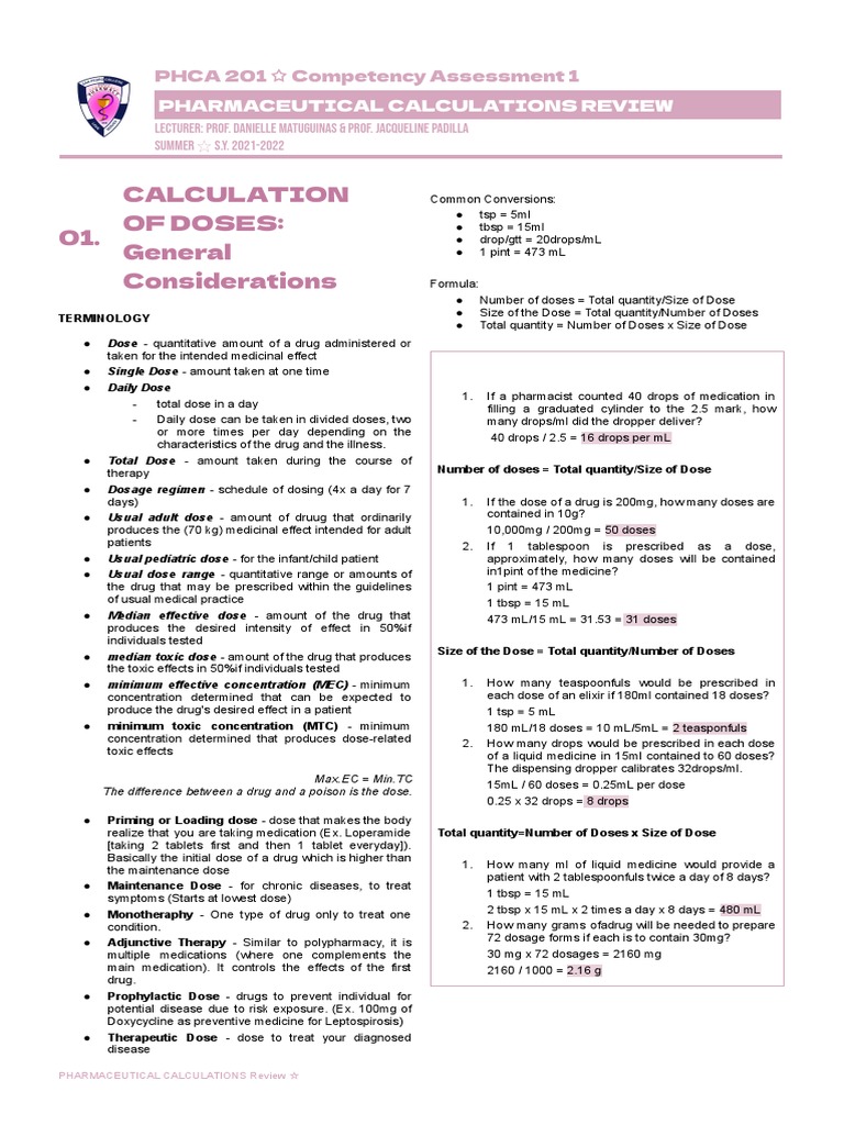 Pharm Cal Dom 1 Cee | Download Free PDF | Dose (Biochemistry) | Chemistry
