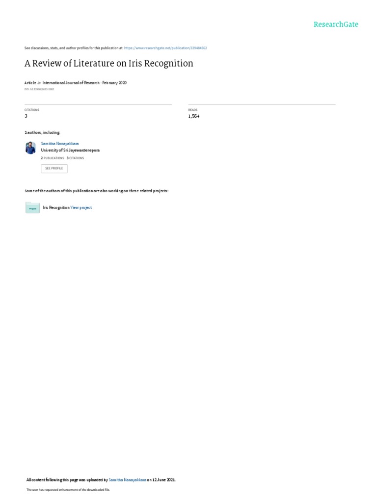 Iris Recognition Literature Review | PDF | Wavelet | Image Segmentation