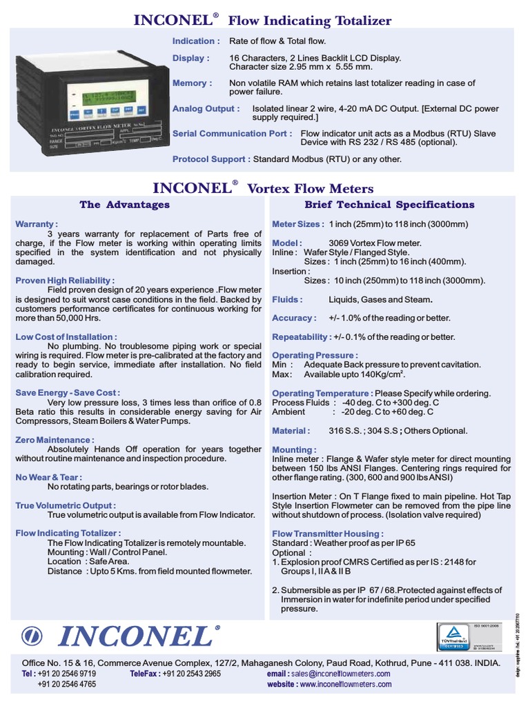 Flow Indicator Totaliser | PDF | Flow Measurement | Civil Engineering