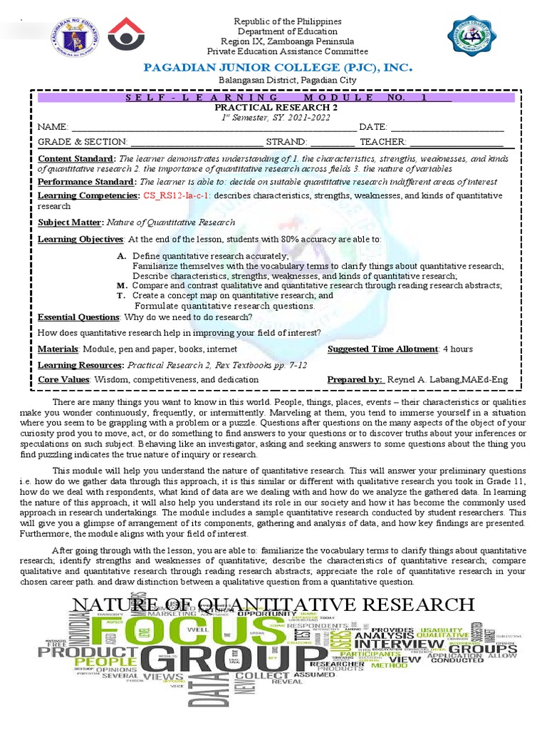 Print PR2 MODULE 1 | PDF | Experiment | Quantitative Research