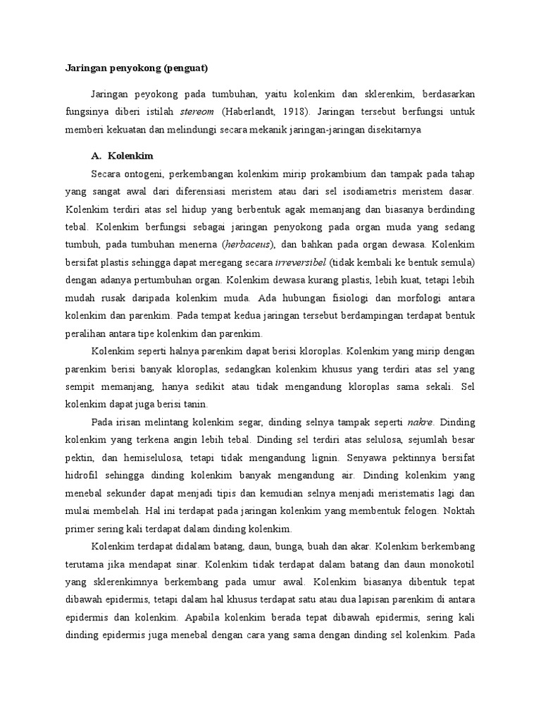 Anatomi Tumbuhan Jaringan Kolenkim | PDF | Sains & Matematika
