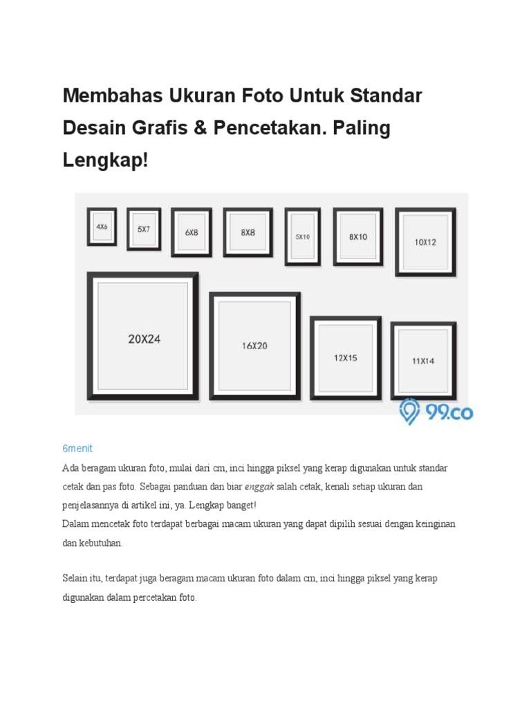 Ukuran Foto Untuk Standar Desain Grafis | PDF | Griya & Taman ...