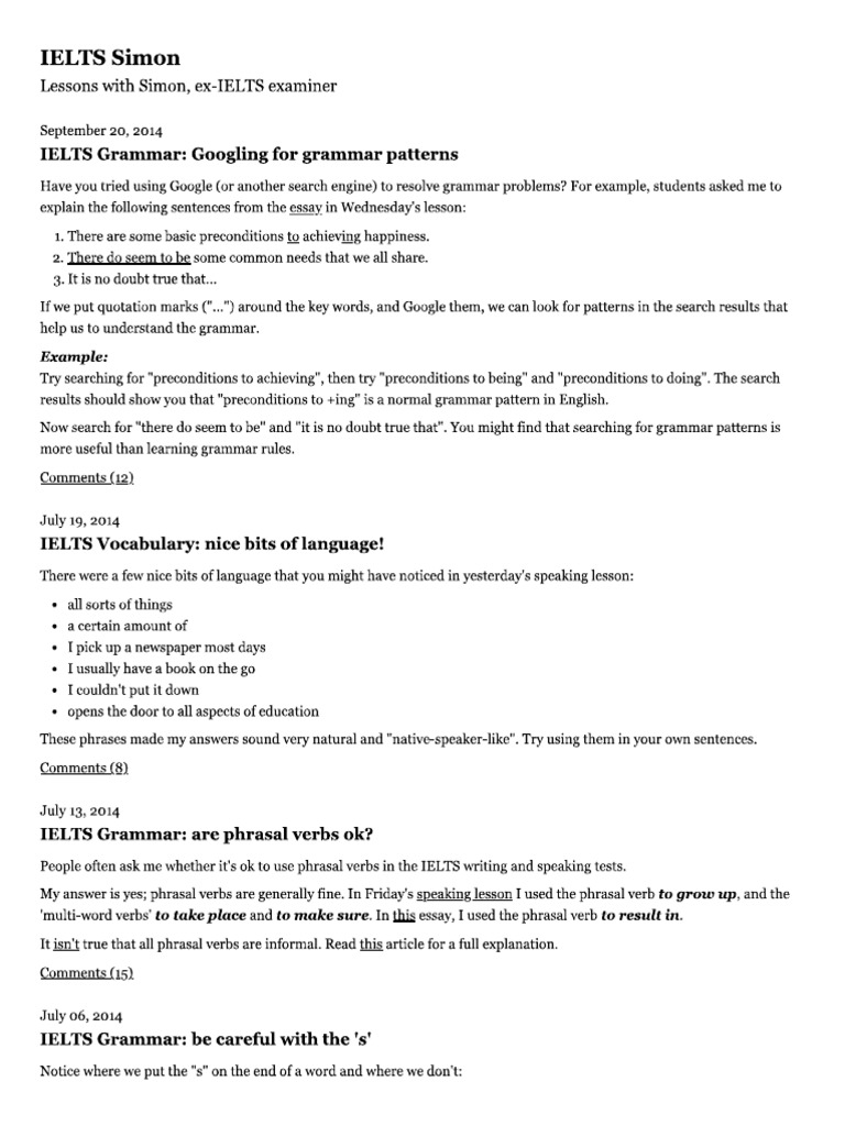 IELTS Simon - Vocabulary - Grammar2 | PDF