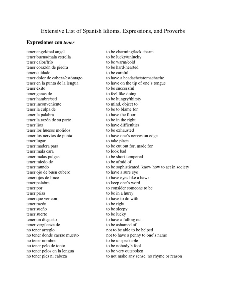 Extensive List of Spanish Idioms | PDF